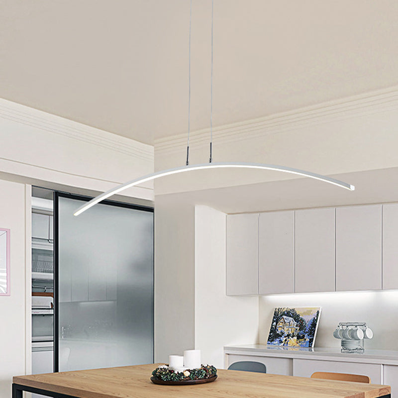 Curved Linear Hanging Lamp Simplicity Metallic Black/White LED Island ...