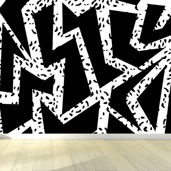 Funny Seamless Geometric Pattern Mural for Boys Bedroom, Black and ...