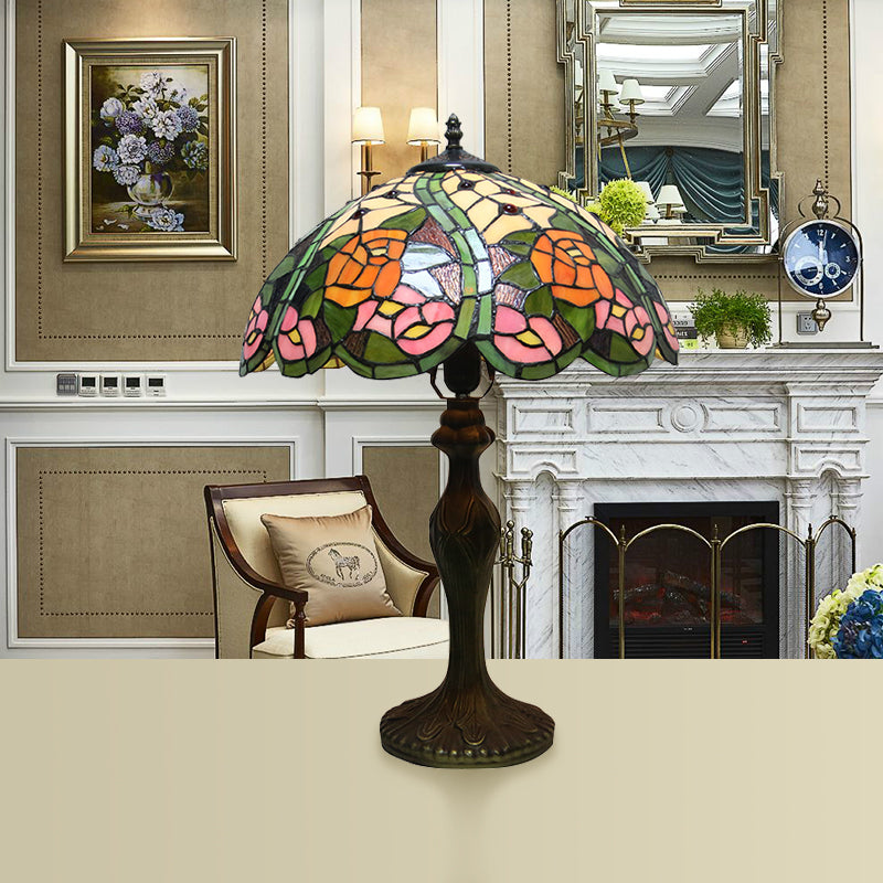 Retro Style Dome Shade Accent Lamp Stained Glass 1/2 Lights Colorful ...