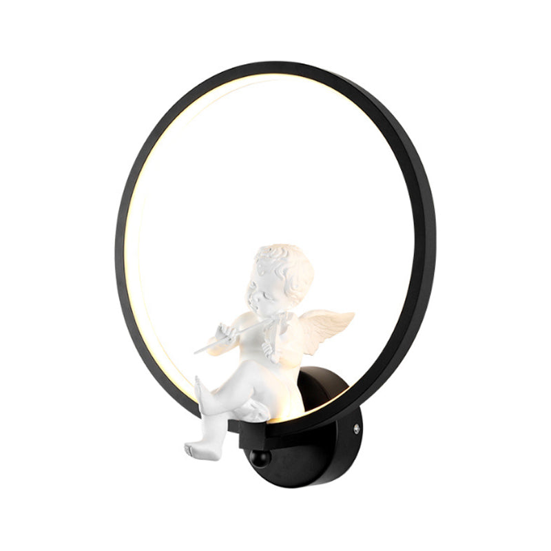 Contemporary Ring Sconce Light with Little Angel Metal Black Wall Light ...