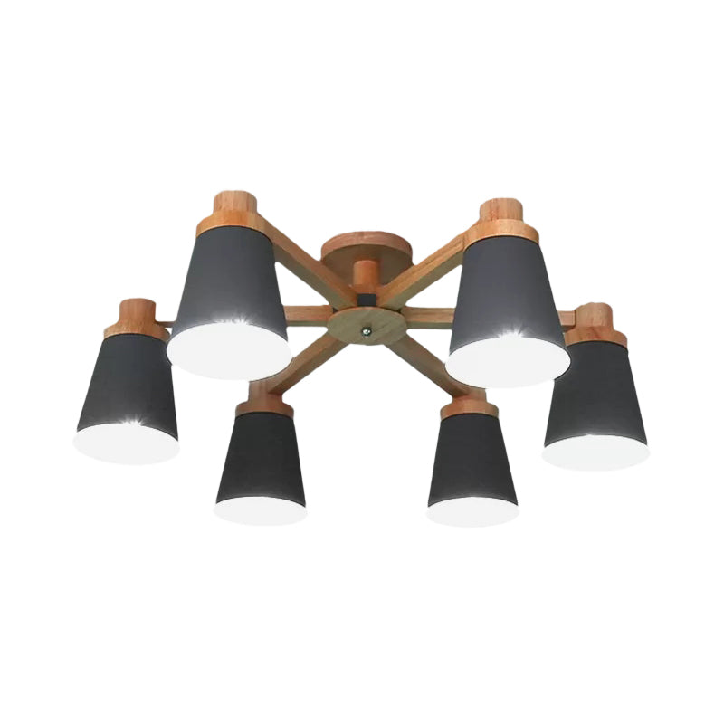 Office Hotel Bucket Ceiling Fixture Metal & Wood Contemporary Gray Semi ...