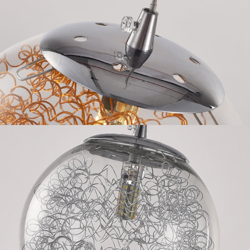 Clear Glass Spherical Hanging Light with Wire Deco 1 Light Modern ...