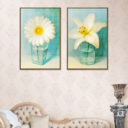 Light Color Floral Design Canvas Textured Wall Art Print for Living ...