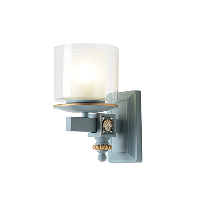 Dual Column Wall Mount Lamp Coastal Clear and Opal Glass Sky/Light Blue ...