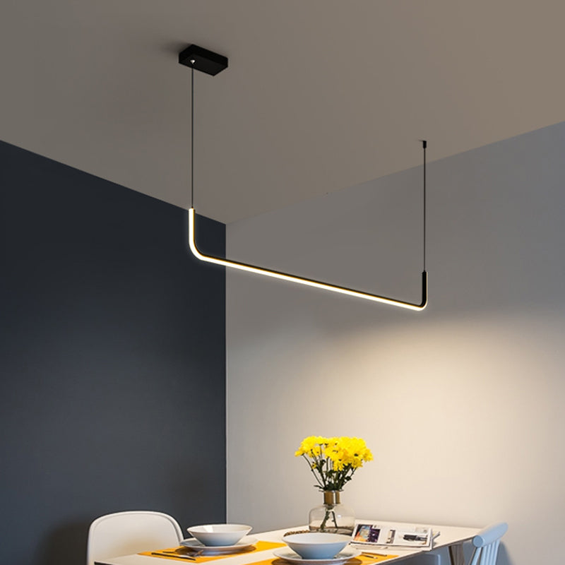 Metal Half Rectangle Hanging Lamp Kit Simple LED Black Island Lighting ...