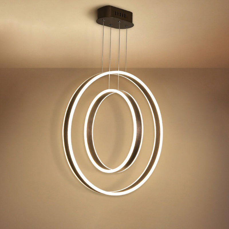 Dark Coffee Dual Hoop Pendant Light Minimalist LED Aluminum Down ...