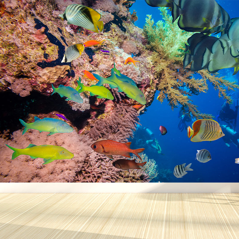 Tropics Sea Life Wall Mural Decal Dark Color Underwater Scenery Wall ...