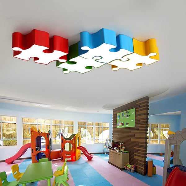 Jigsaw Puzzles Ceiling Flush Light Kids Style Acrylic Red/Yellow LED ...