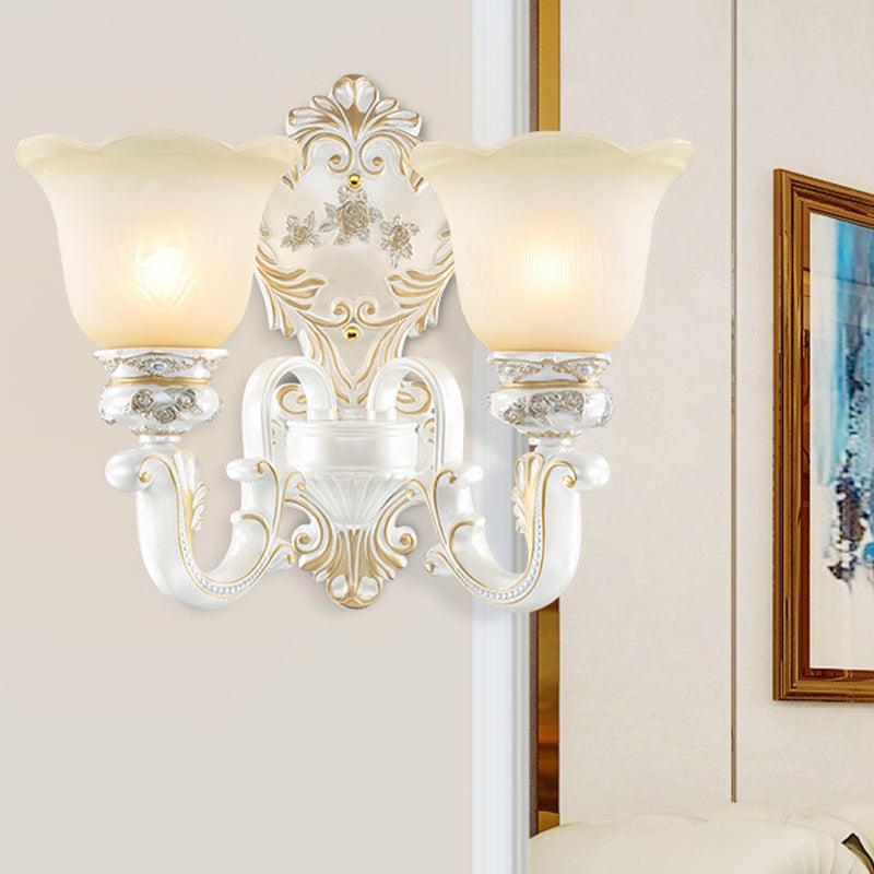 Cream Glass White Wall Sconce Blossom 1/2-Head Cottage Wall Lighting ...