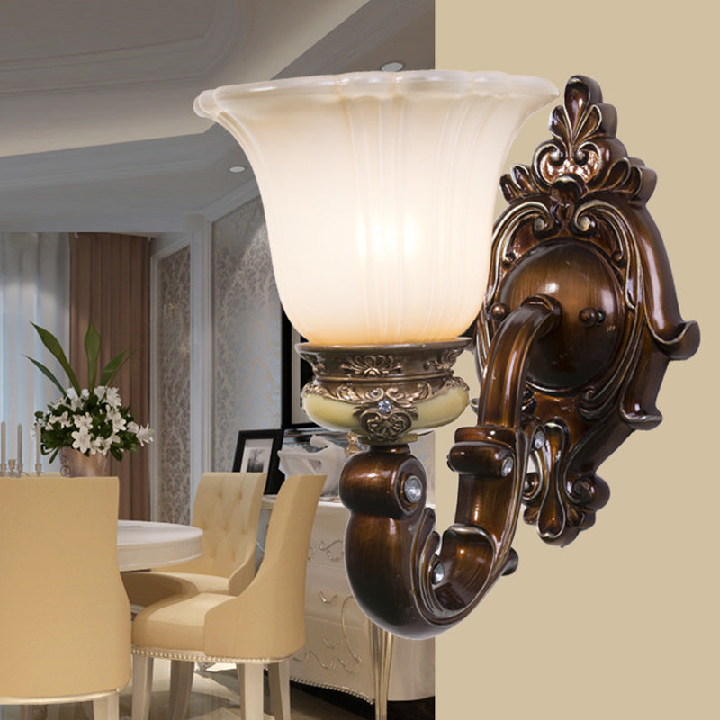 Antiqued Invert Bell Wall Sconce Single Light Cream Fluted Glass Wall ...