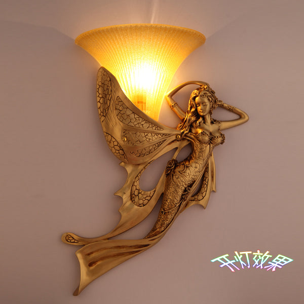 Resin Gold Wall Sconce Mermaid 1-Light Rustic Style Wall Mounted Lamp ...