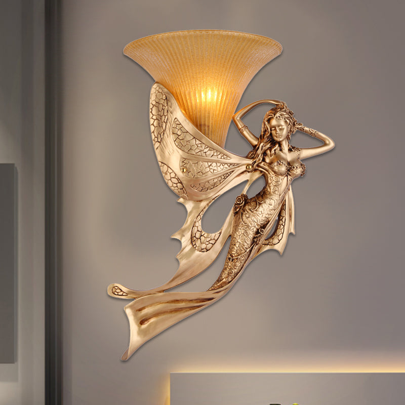 Resin Gold Wall Sconce Mermaid 1-Light Rustic Style Wall Mounted Lamp ...