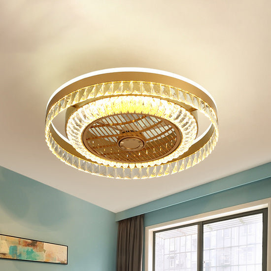 Round Living Room Ceiling Fan Lamp Crystal Block LED Modernist 4 Blades ...