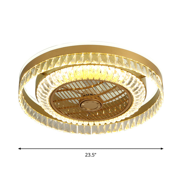 Round Living Room Ceiling Fan Lamp Crystal Block LED Modernist 4 Blades ...