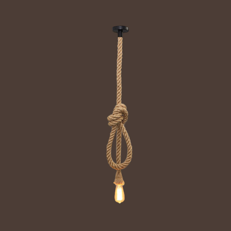 Hemp Rope Knot Brown Hanging Lamp Bare Bulb Design 1 Head Farmhouse ...