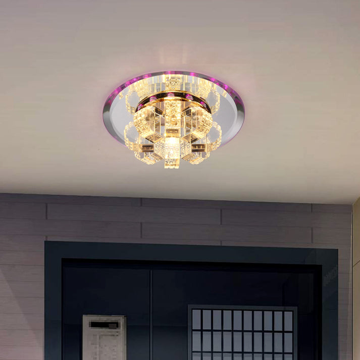 Clear Crystal Block Flush Mount Ceiling Light Round Flushmount Ceiling ...