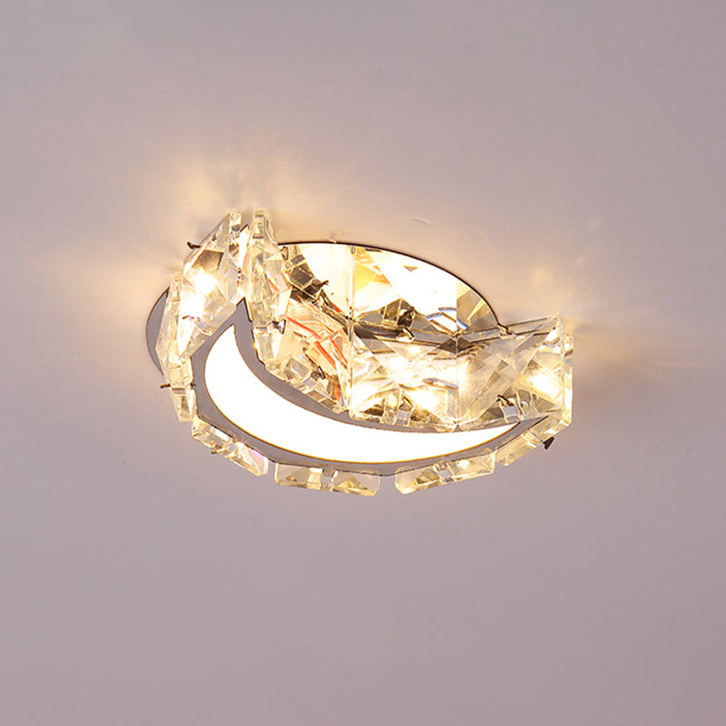 Simple Moon Flushmount Lighting Clear Faceted Crystal LED Hallway Close ...
