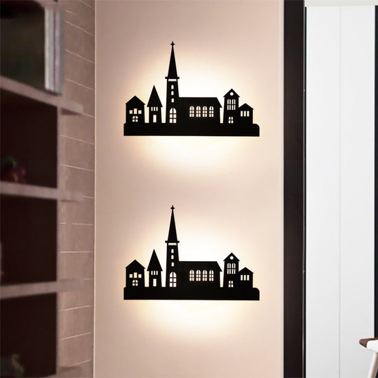 Creative Castle Shape Sconce Light Wood Dark Coffee LED Wall Sconce for ...