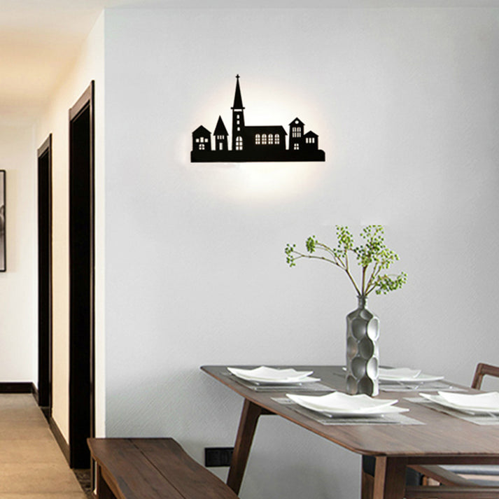 Creative Castle Shape Sconce Light Wood Dark Coffee LED Wall Sconce for ...