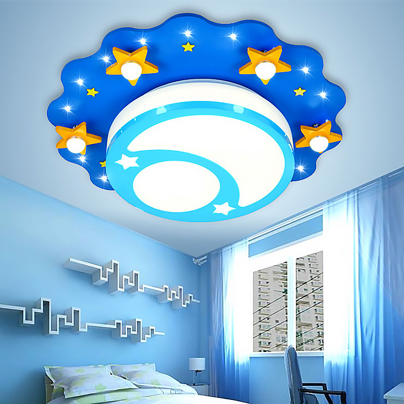 Acrylic Night View Flush Ceiling Light Cartoon Ceiling Lamp in Blue for ...