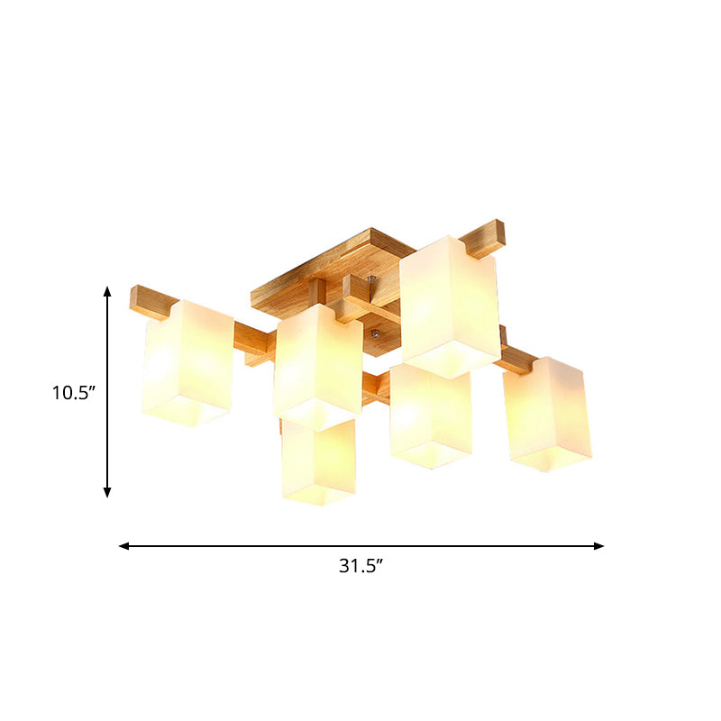 Frosted White Glass Cuboid Semi Flush Contemporary 6-Light Close to ...