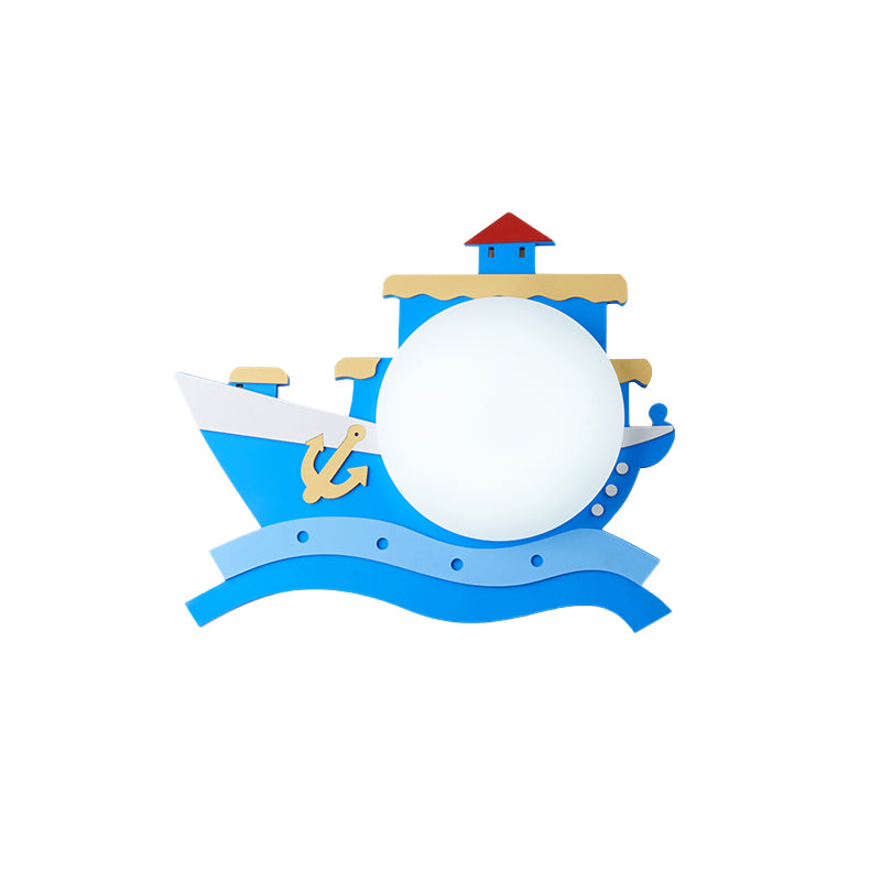 Wood Steamship Flush Mount Light Kindergarten Nautical Ceiling Lamp ...