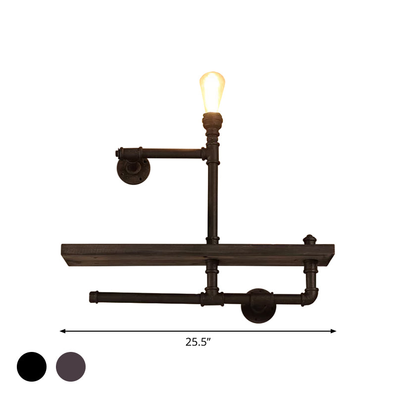 Pipe Rack Boys Room Wall Lighting Industrial Iron 1-Light Black/Rust ...