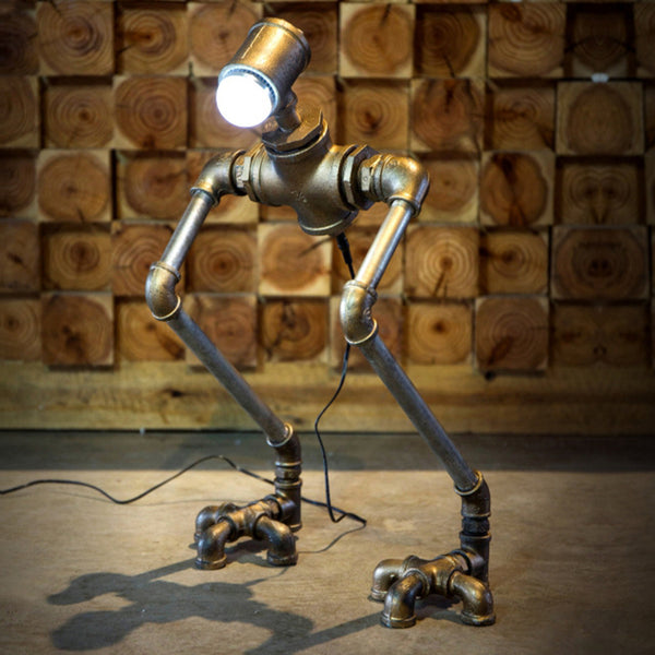 1-Light Iron Nightstand Lamp Steampunk Silver Long-Legged Pipe Man ...