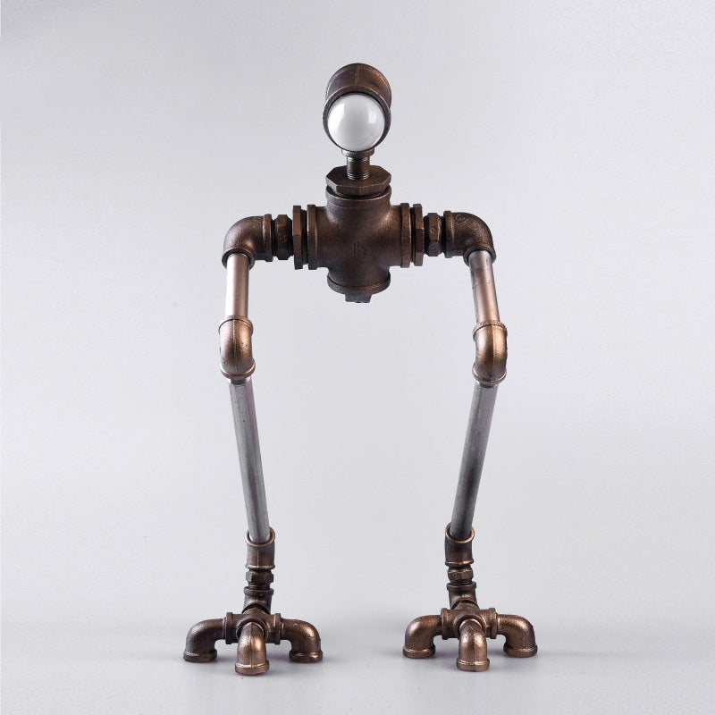 1-Light Iron Nightstand Lamp Steampunk Silver Long-Legged Pipe Man ...