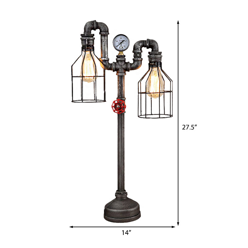 Industrial Wire Guard Table Light with Gauge and Valve 2 Lights Wrought ...