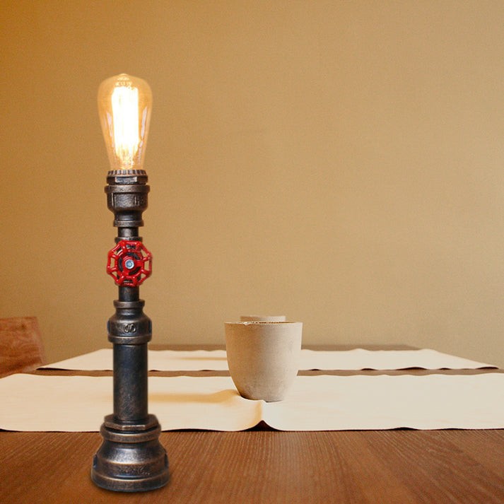 1 Bulb Plumbing Pipe Table Light with Open Bulb and Valve Industrial ...