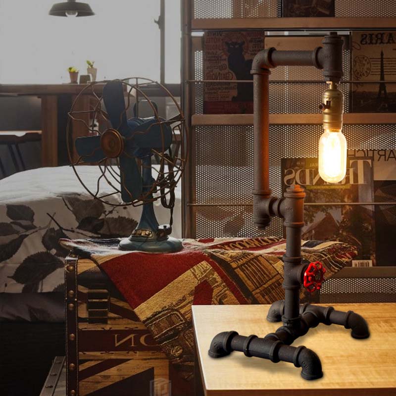 1 Light Standing Light Industrial Style Pipe Design Metallic Table ...