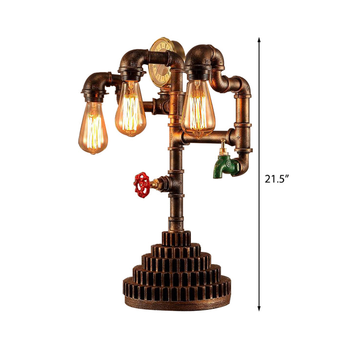 Steampunk Wrought Iron Standing Light with Bare Bulb Vintage 3 Lights ...