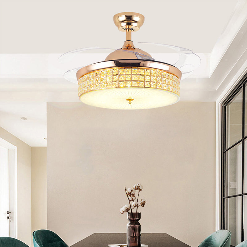 Crystal Round Ceiling Fan Light Contemporary LED Ceiling Mounted ...