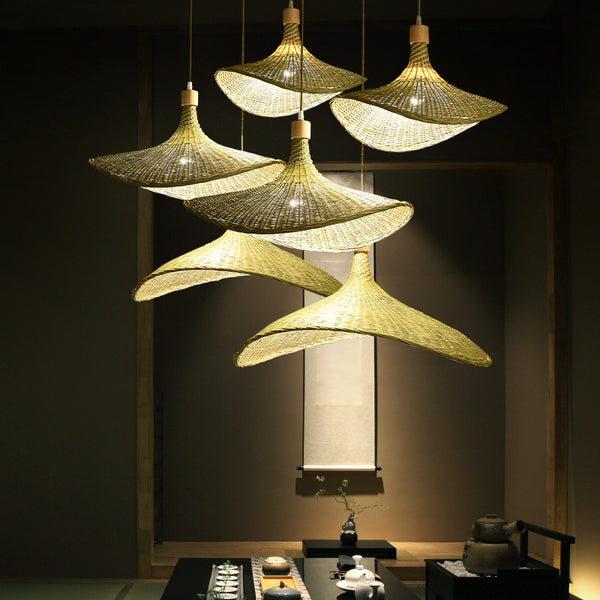 Floppy Hat Shaped Pendant Lamp Modern Bamboo 12.5"/17"/29" Wide 1/3 ...