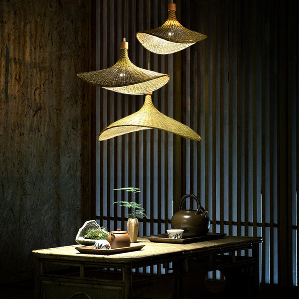 Floppy Hat Shaped Pendant Lamp Modern Bamboo 12.5"/17"/29" Wide 1/3 ...