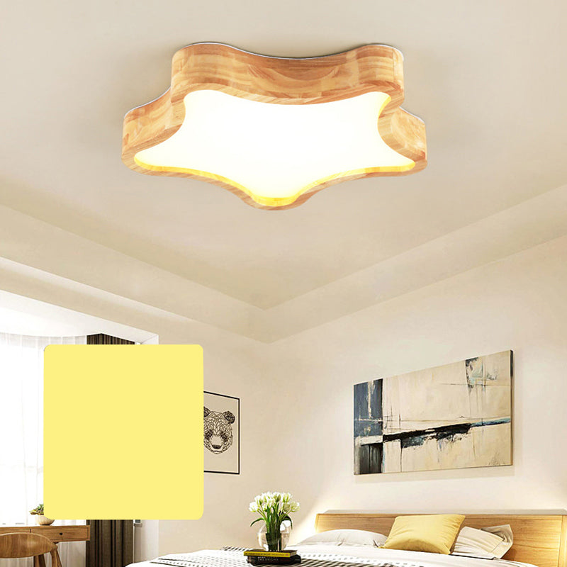 Designer Beige Flush Mount Ceiling Light with Star Wooden for Bedroom ...