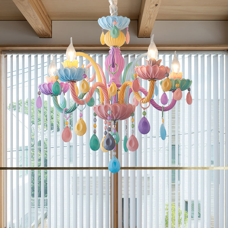 Candle Kid Bedroom Chandelier Glass Macaron Style Multi-Color ...