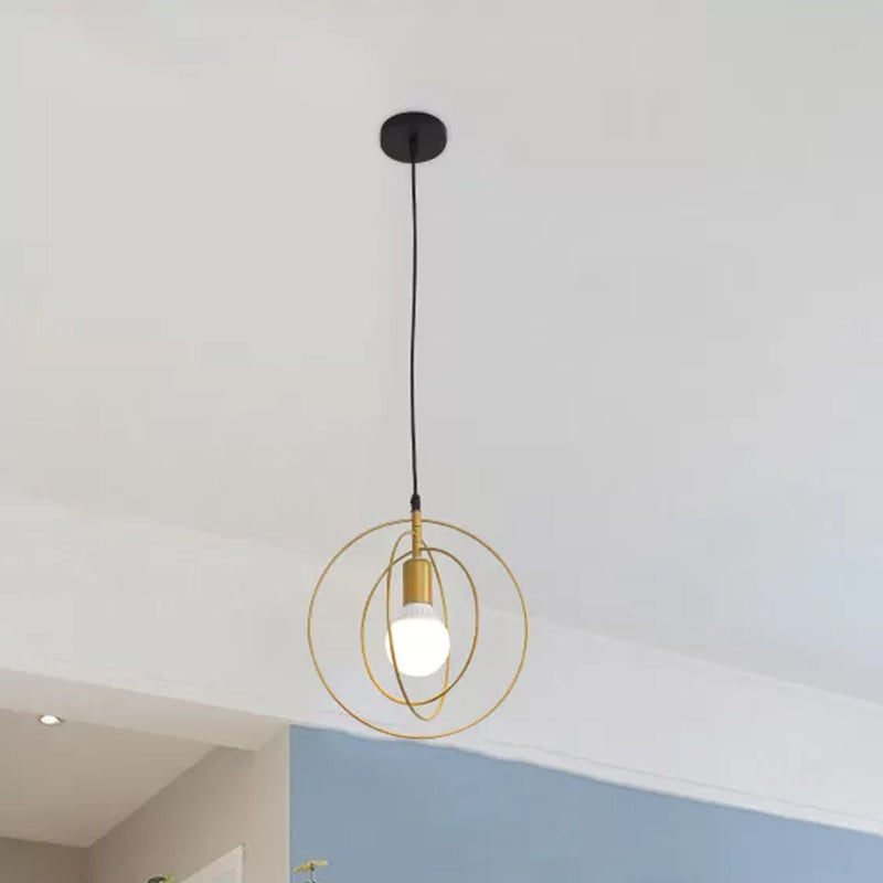 Metal Gold Pendant Light Fixture Triple Star/Round Frame Single ...
