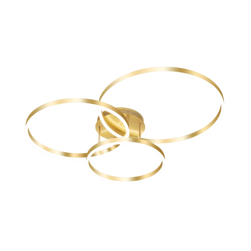Gold/Coffee 3-Ring LED Ceiling Fixture Minimalist Acrylic Semi Flush ...
