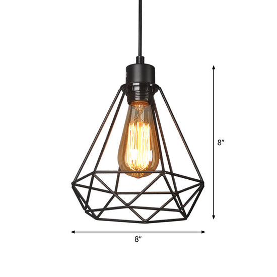 Iron Diamond Hanging Light Fixture Industrial Style 1 Bulb Bedside ...
