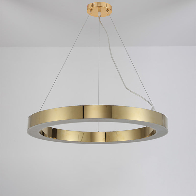 Polished Gold Ring LED Pendant Lighting Simple Stainless Steel Small ...