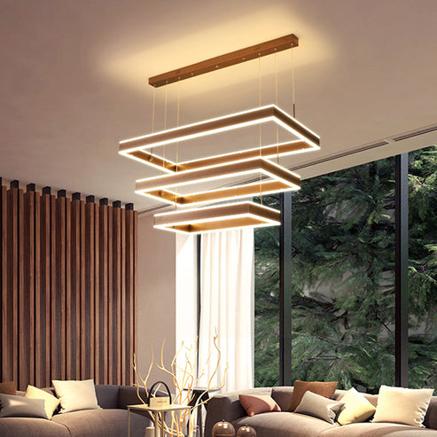 Aluminum 2/3-Tiered Rectangular Pendant Light Modernism Brown LED ...