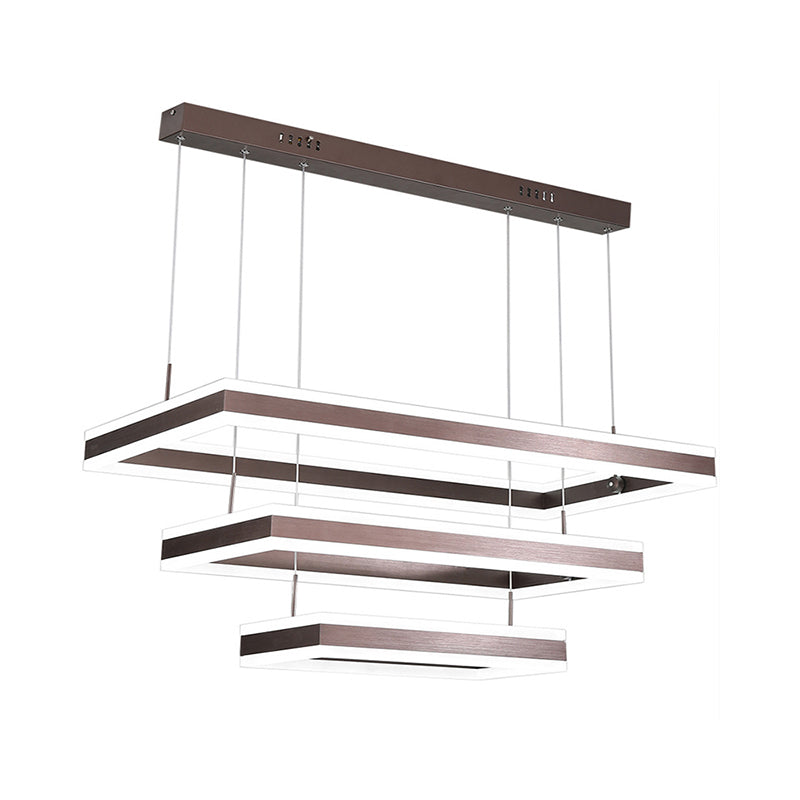Aluminum 2/3-Tiered Rectangular Pendant Light Modernism Brown LED ...