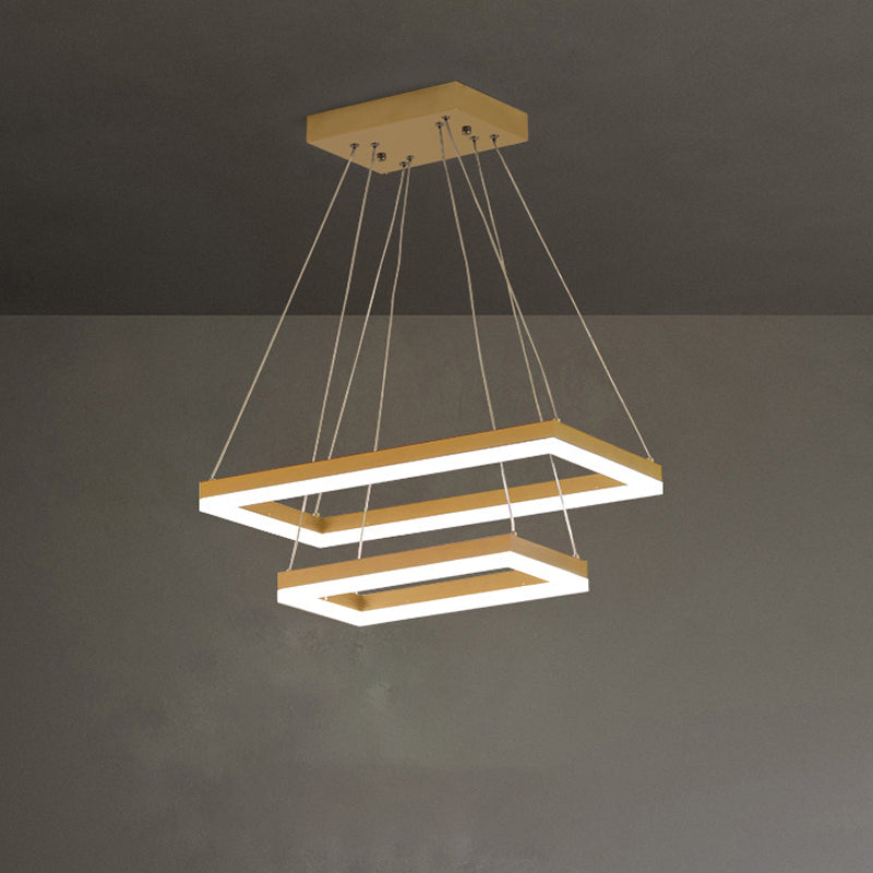 Brushed Gold 2/3/4-Tier Rectangle Pendant Modern Metallic LED ...