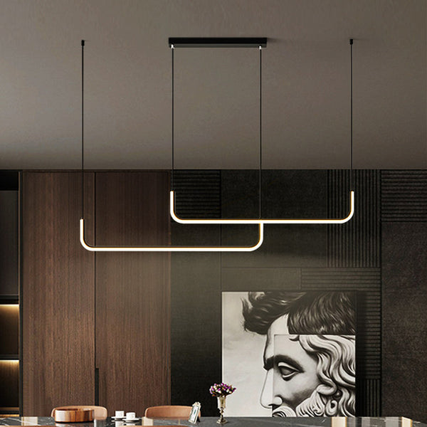 Aluminum Linear Pendant Light Fixture Simplicity Black/Gold LED Hanging ...