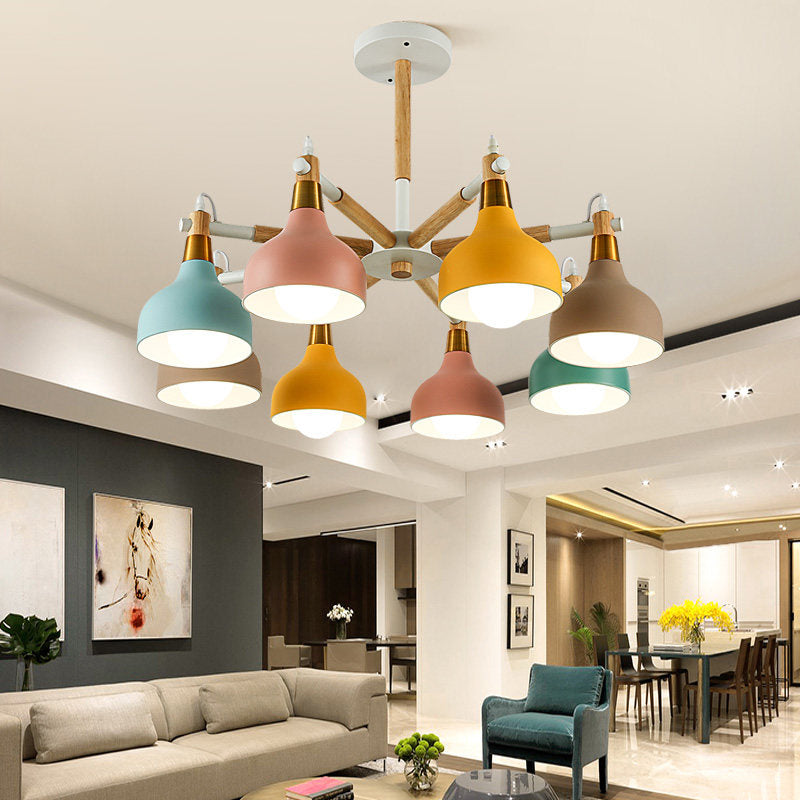 Torch Shaped Nursing Room Chandelier Metal 8-Bulb Macaron Style Pendant ...
