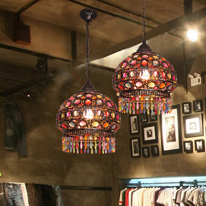 Bohemian Dome/Cylinder Pendulum Light Single-Bulb Stained Glass Ceiling ...