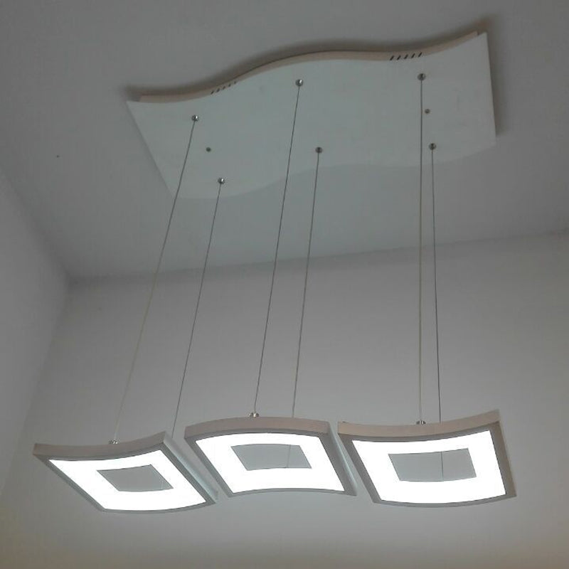 Acrylic Curve Pendant Lighting Minimalist 3-Light White LED Square ...