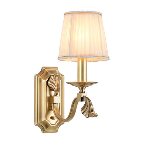 Pleated Fabric Cone Wall Light Traditional 1/2-Bulb Living Room Wall ...